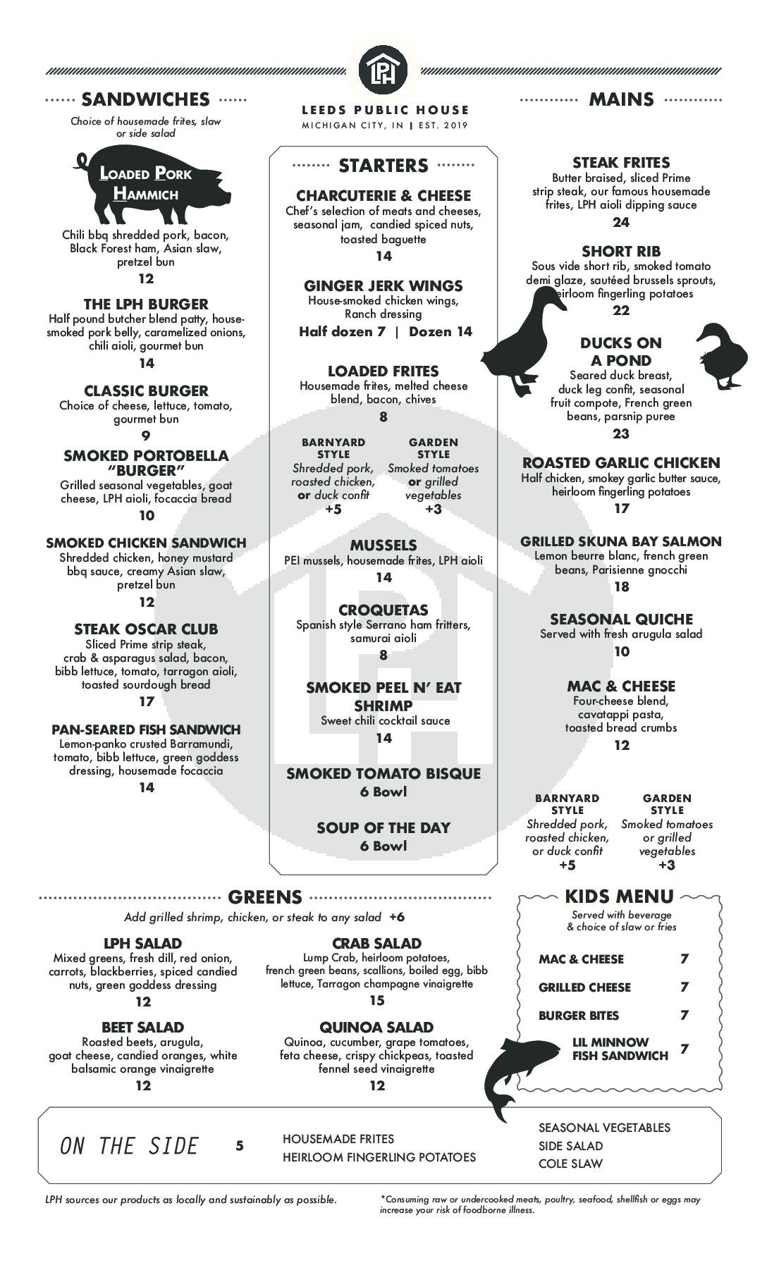 Menu | Leeds Public House | Gastropub In Downtown Michigan City