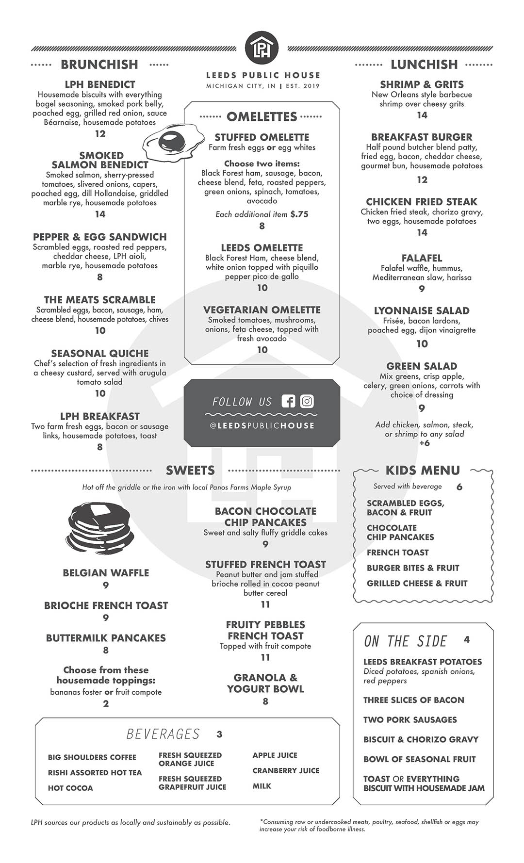 Menu | Leeds Public House | Gastropub In Downtown Michigan City