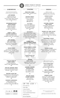 Menu | Leeds Public House | Gastropub In Downtown Michigan City