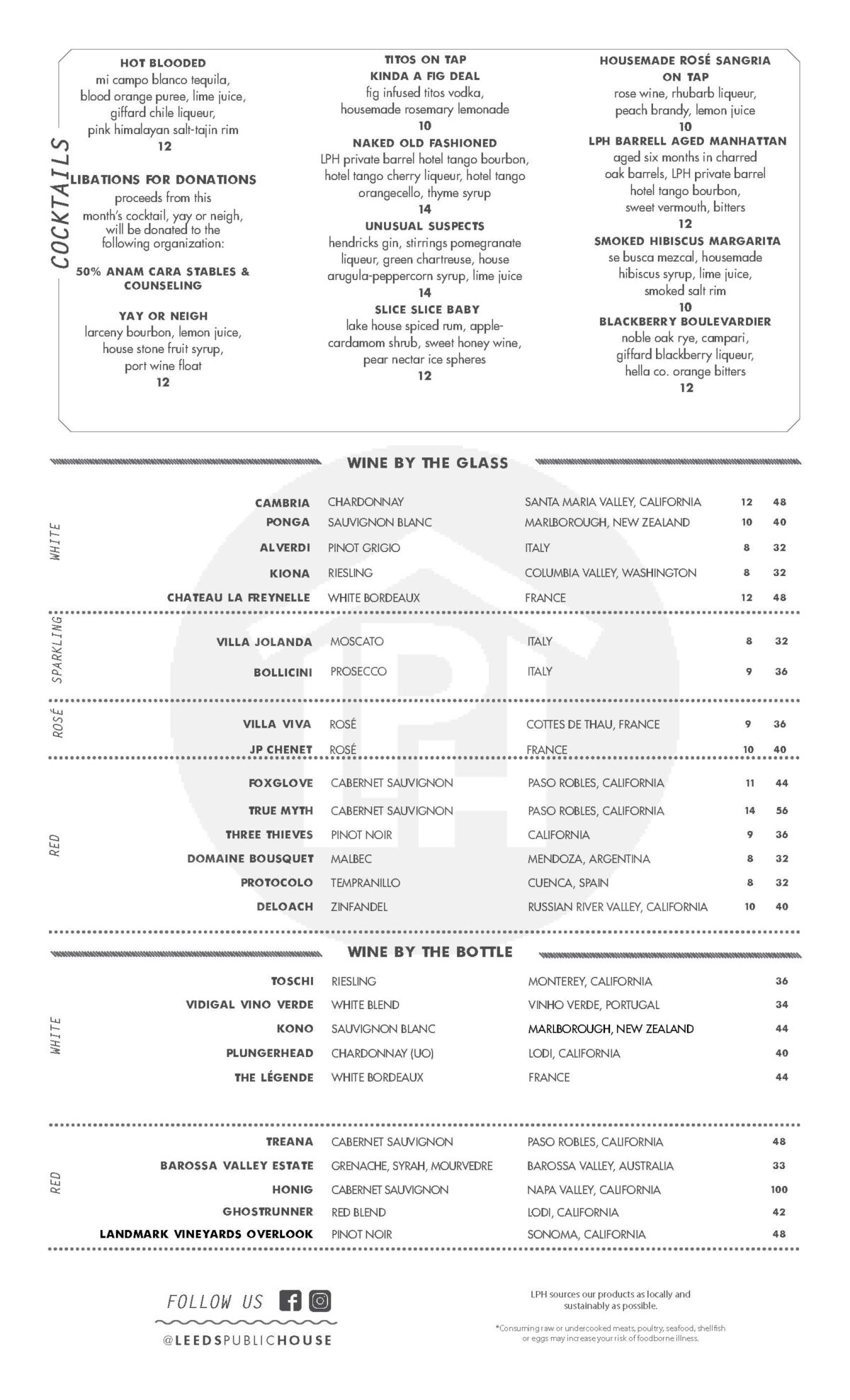 Menu - Leeds Public House | Gastropub In Downtown Michigan City