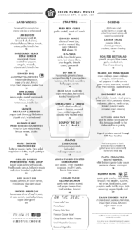 Menu - Leeds Public House | Gastropub In Downtown Michigan City