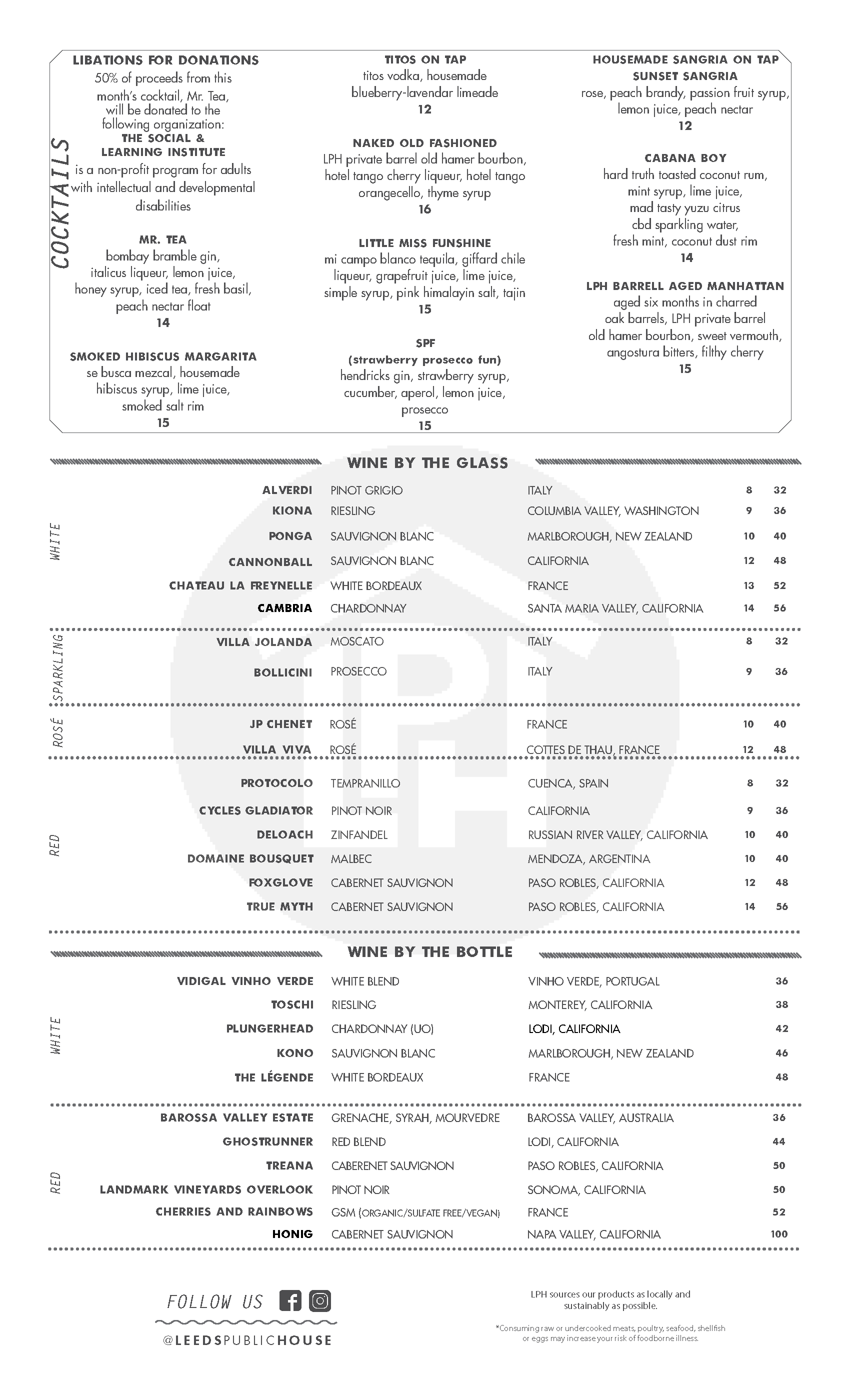 Menu - Leeds Public House | Gastropub In Downtown Michigan City